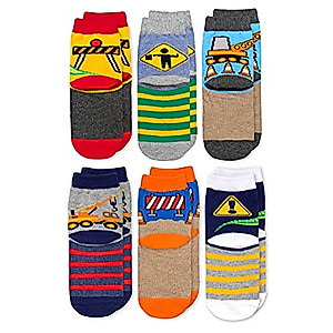 Jefferies Socks Boy's Dinosaur Construction Crew Socks 6 Pack, Multi, Small