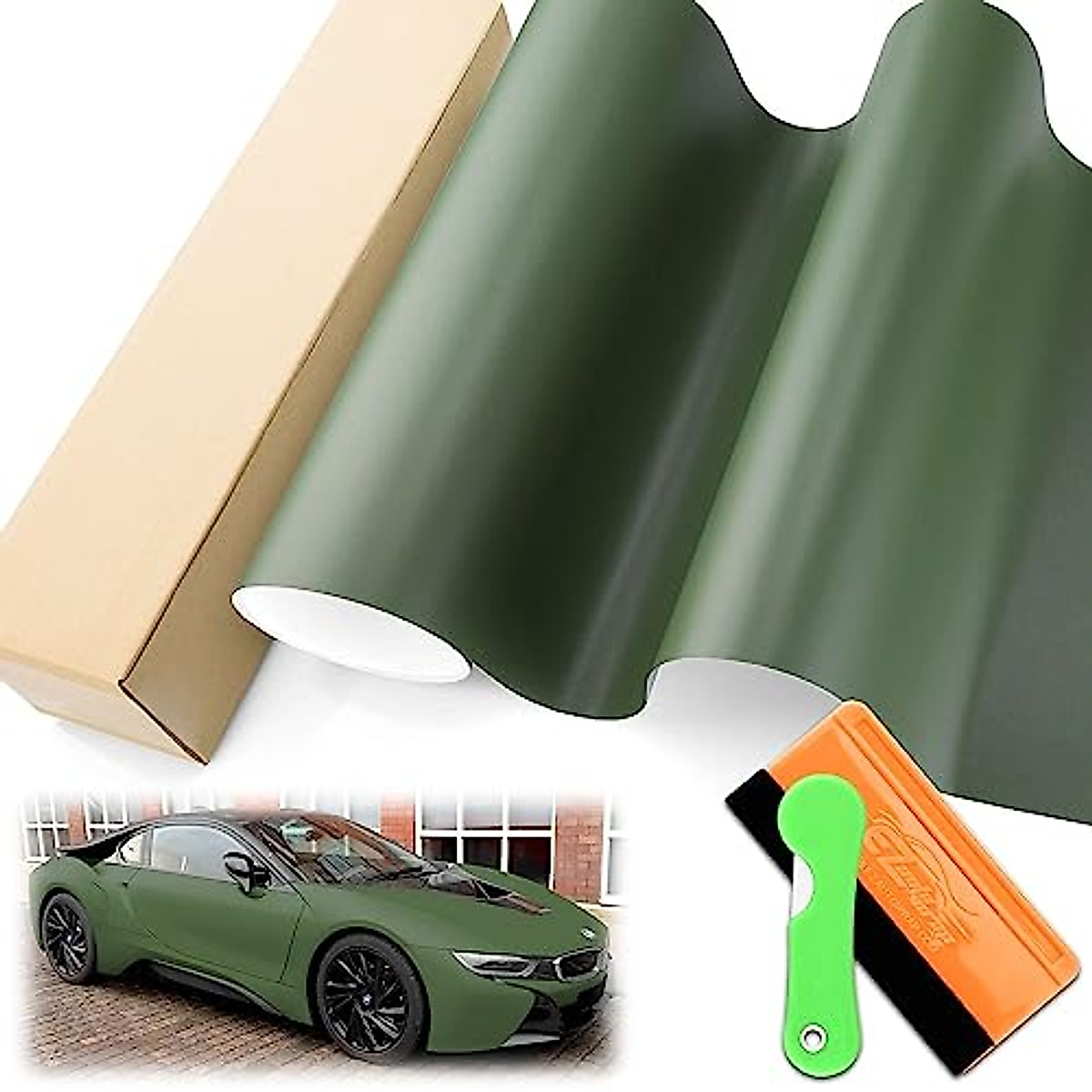 Matte Flat Army Green Vinyl Wrap Auto Car Motorcycle Boat Sheet Film 1FT x 5FT Tool Kit