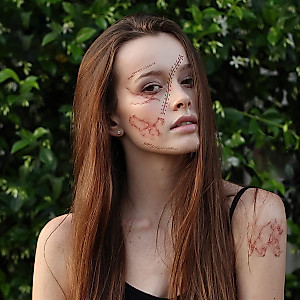 AUOCATTAIL 12 Count Halloween Temporary Tattoos Face Shoulder Arm Back Tattoos Stickers - Spider, Bat, Zombie, Scar for Death Day Makeup Face Tattoos for Women Men Party Supplies