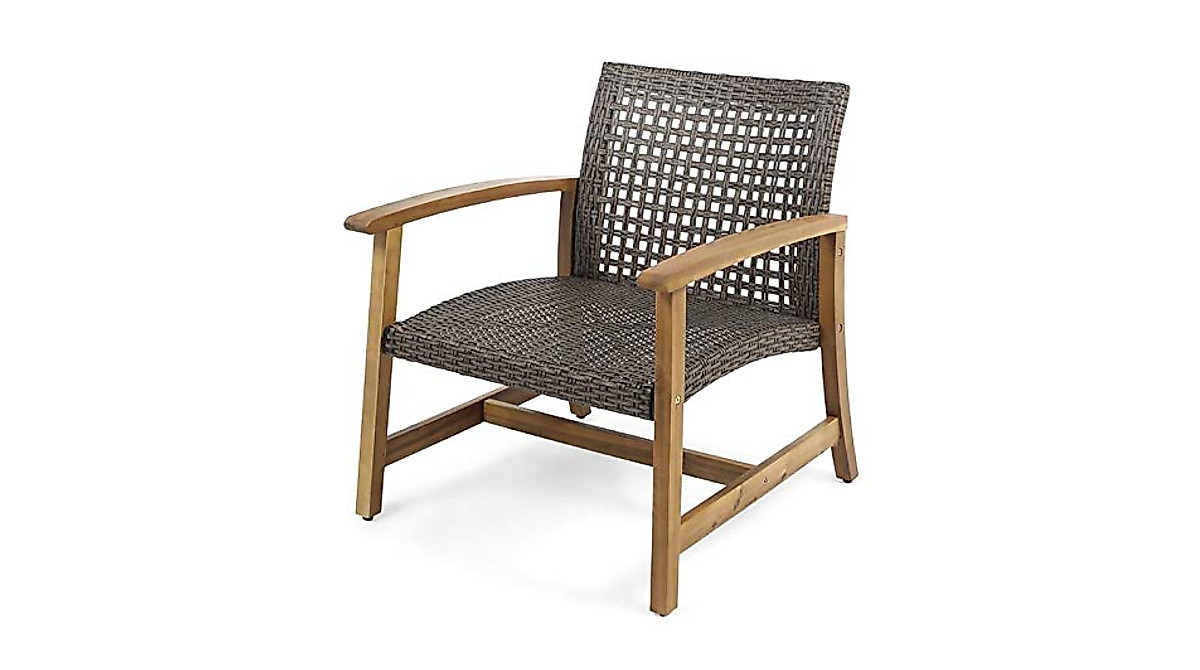 Viola Outdoor Wood & Wicker Club Chairs Set of 2