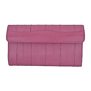 Womens Eel Skin Leather Deluxe Checkbook Wallet (Pink)