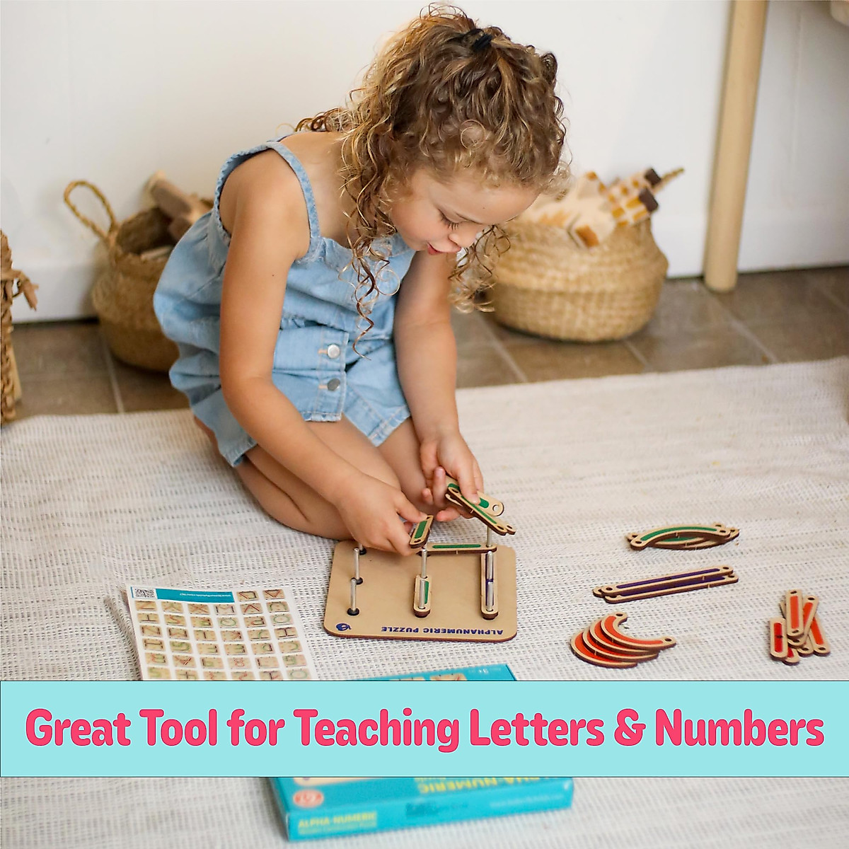 ButterflyEduFields Wooden Alphabets Numbers Construction Puzzle for Kids 3 Years 4 5 Years Boys Girls Preschool Learning Pack | Stacking Blocks Shape Colour Sorter Pegboard Kit