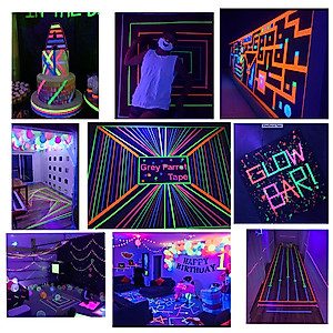 GreyParrot Tape UV Tape Blacklight Reactive, (6 Pack), (6 Colors), 33ft Per Roll, Fluorescent Cloth Tape, Glow in The Dark Tape Under UV Black Light