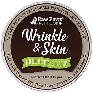 Raw Paws Wrinkle & Skin Balm, 4-oz - Natural Wrinkle Balm for Dogs, Wrinkle Paste for Bulldogs - Dog Wrinkle Cream for Face, Skin Fold Care for Dogs - Dogs Tail Pocket Cleaner, Dog Healing Ointment