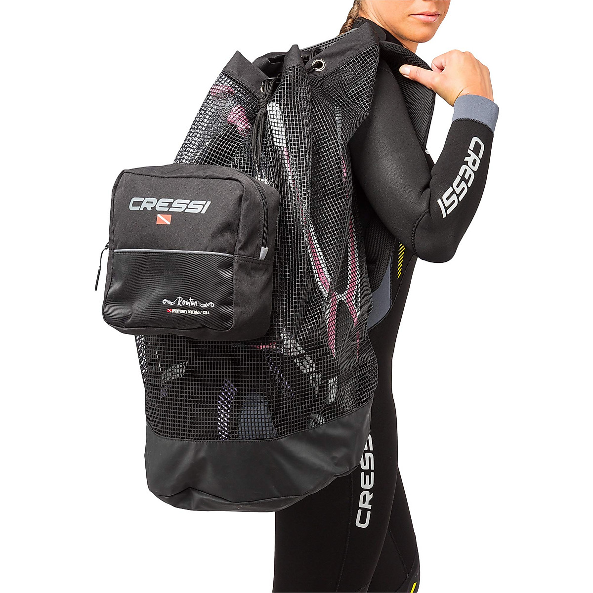 Cressi Heavy Duty Mesh Backpack 90 liters Capacity for Scuba Diving, Water Sport Gear | Roatan: designed in Italy, Black, One Size (UB936000)