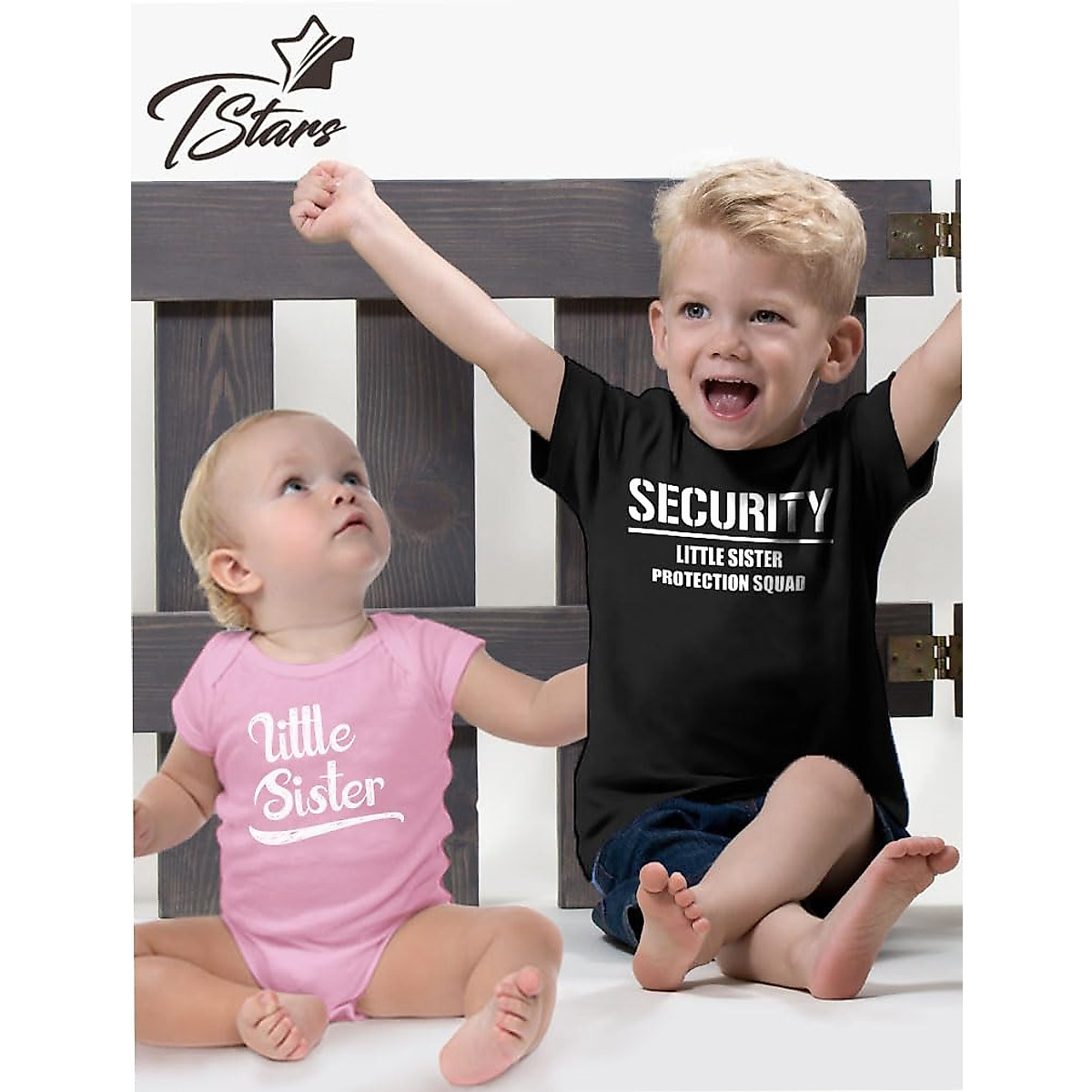Tstars Big Brother & Little Sister Siblings Set - Security For My Little Sister Shirts Toddler Kids T-Shirt Black 2T / Baby Bodysuit Pink Newborn (0-3M)