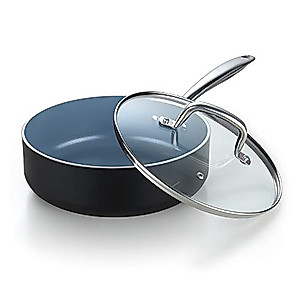 Cook N Home 02690 Ceramic Nonstick Coating Deep Saute Fry Pan with Lid 3.5-Qt, Grey