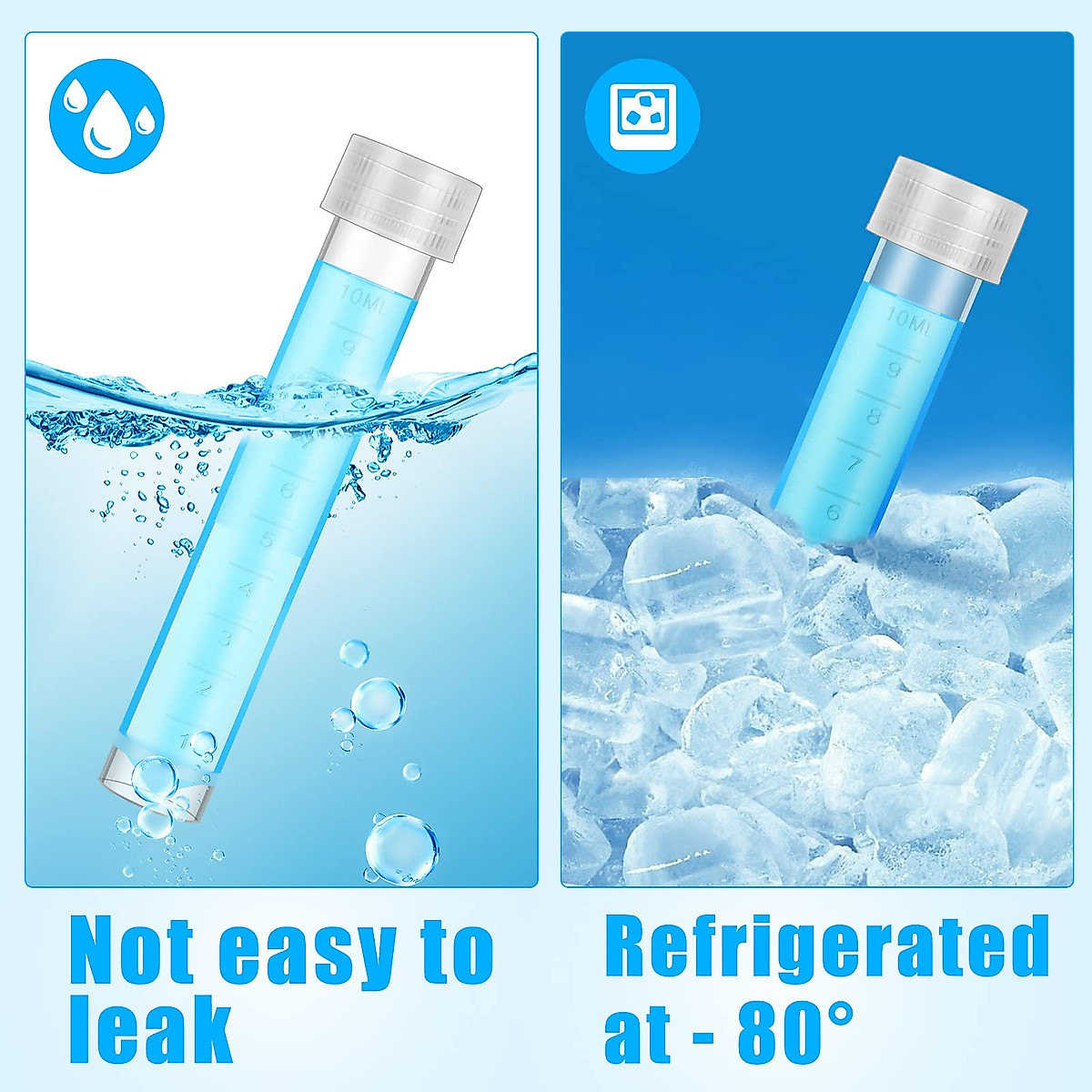 Kanayu 100 Pcs 10ml Plastic Test Tubes with Lids Vial Seal Cap Container Small Storage Tubes with Caps Clear Test Lab Tubes with Silicone Sealing Ring for Science Experiments Sample Water Liquid