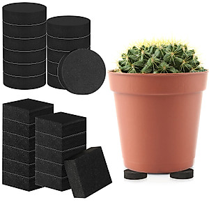 Sawysine 48 Pack Invisible Pot Feet Solid Black Pots Risers Round Square Plant Riser EVA Planter Feet Adhesive Flower Pot Lifter for Indoor Outdoor Planters Garden Plant Pots Flowers