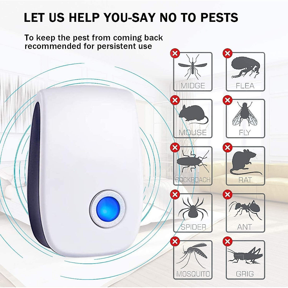 WahooArt Ultrasonic Pest Control Repeller Plug-in Ultrasonic Repellent for Mice, Mouse, Mosquito, Insect, Spider, Bug, Ant, Cockroach, Rodents & Rats Indoor Use Repeller 6 Packs, White