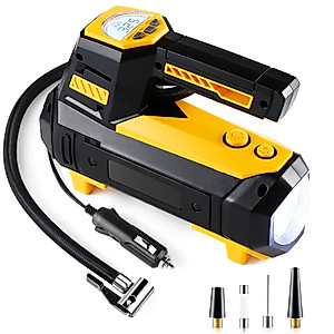 LivTee Tire Inflator Portable Air Compressor for Car Tires - Car Accessories, 12V DC Air Pump with Digital Tire Pressure Gauge, Max 150PSI with Emergency LED Lights for Car, Camper, RV, Truck