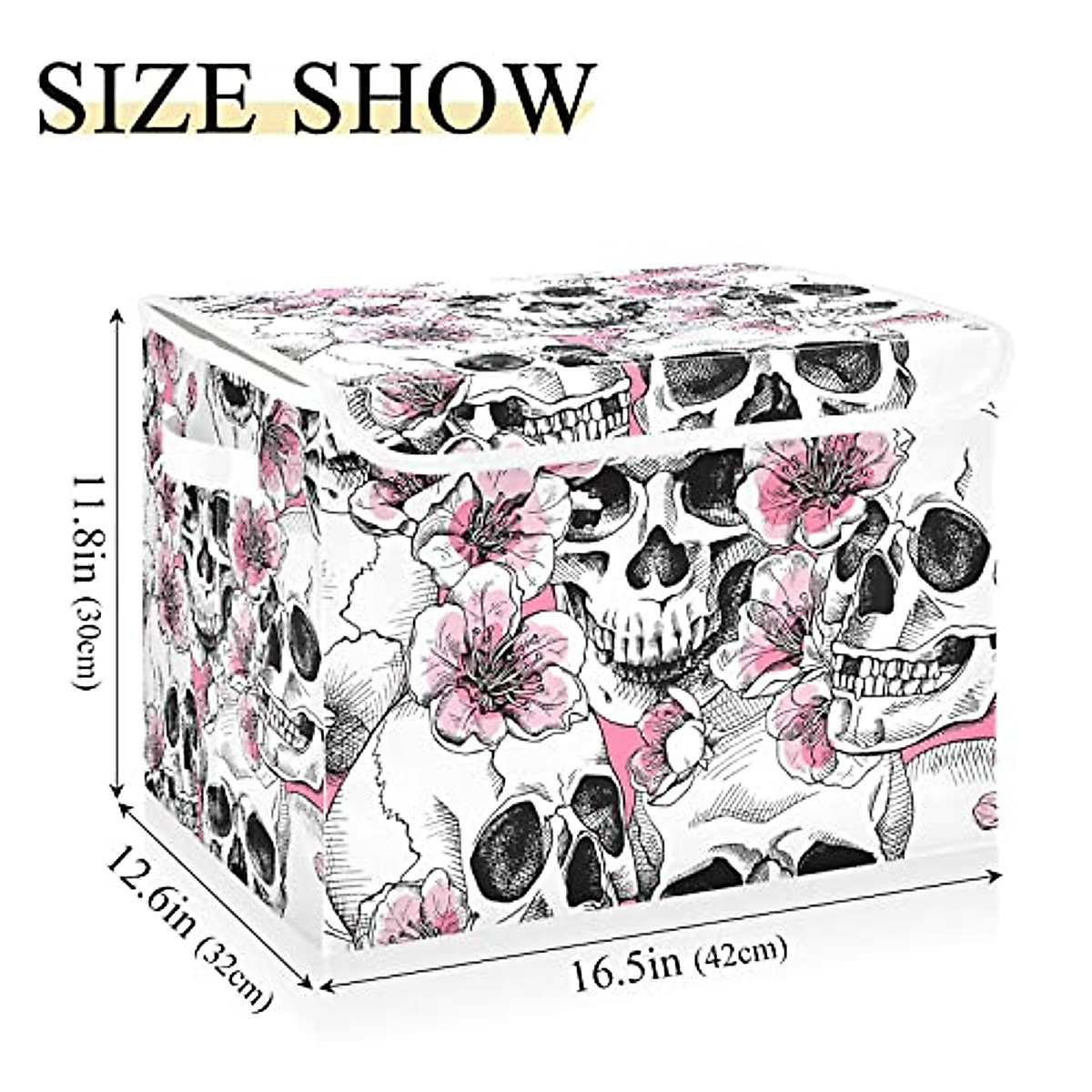 innewgogo Skull Flowers Storage Bins with Lids for Organizing Closet Organizers with Handles Oxford Cloth Storage Cube Box for Room