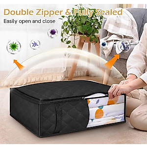 MISSLO Bed Sheet Organizers and Storage Queen/King Size Sheet Folder 4 Pack Linen Closet Organizer with Clear Window Blanket Storage Bags for Bedsheets, Pillow Cases, Towels, Clothes