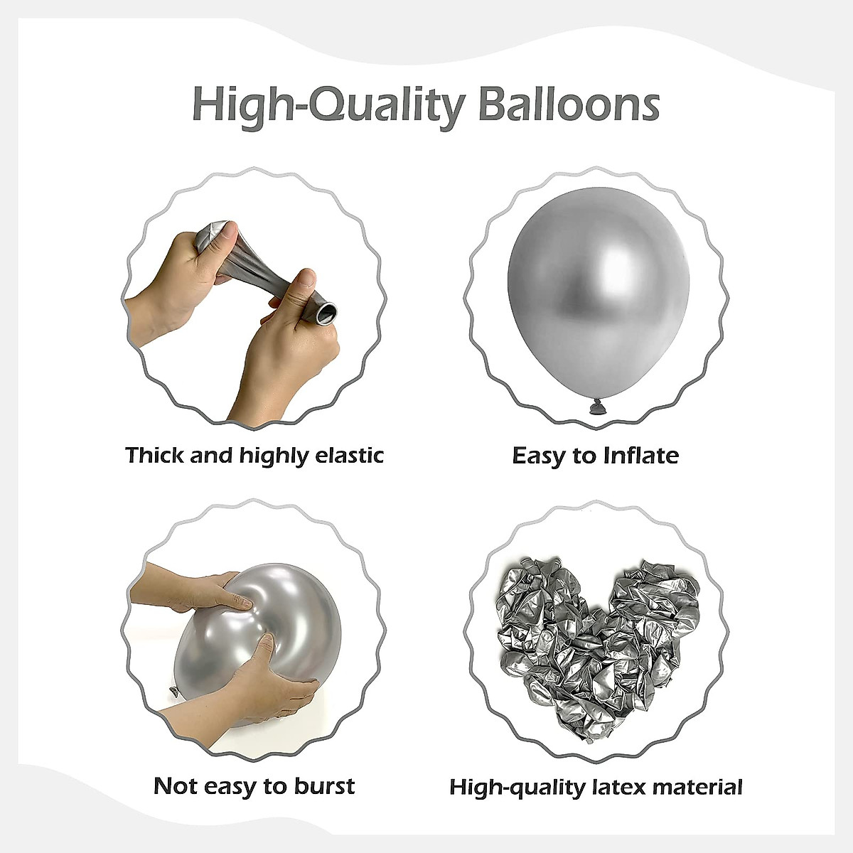 FOTIOMRG 110pcs Metallic Silver Balloon Garland Arch Kit, 18 12 10 5 inch Chrome Silver Latex Balloons Different Sizes Pack for Birthday Graduation Baby Shower Disco Wedding Party Decorations