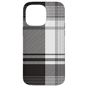 iPhone 14 Pro Max Black White Grey Plaid Winter Fall Halloween Pattern Design Case