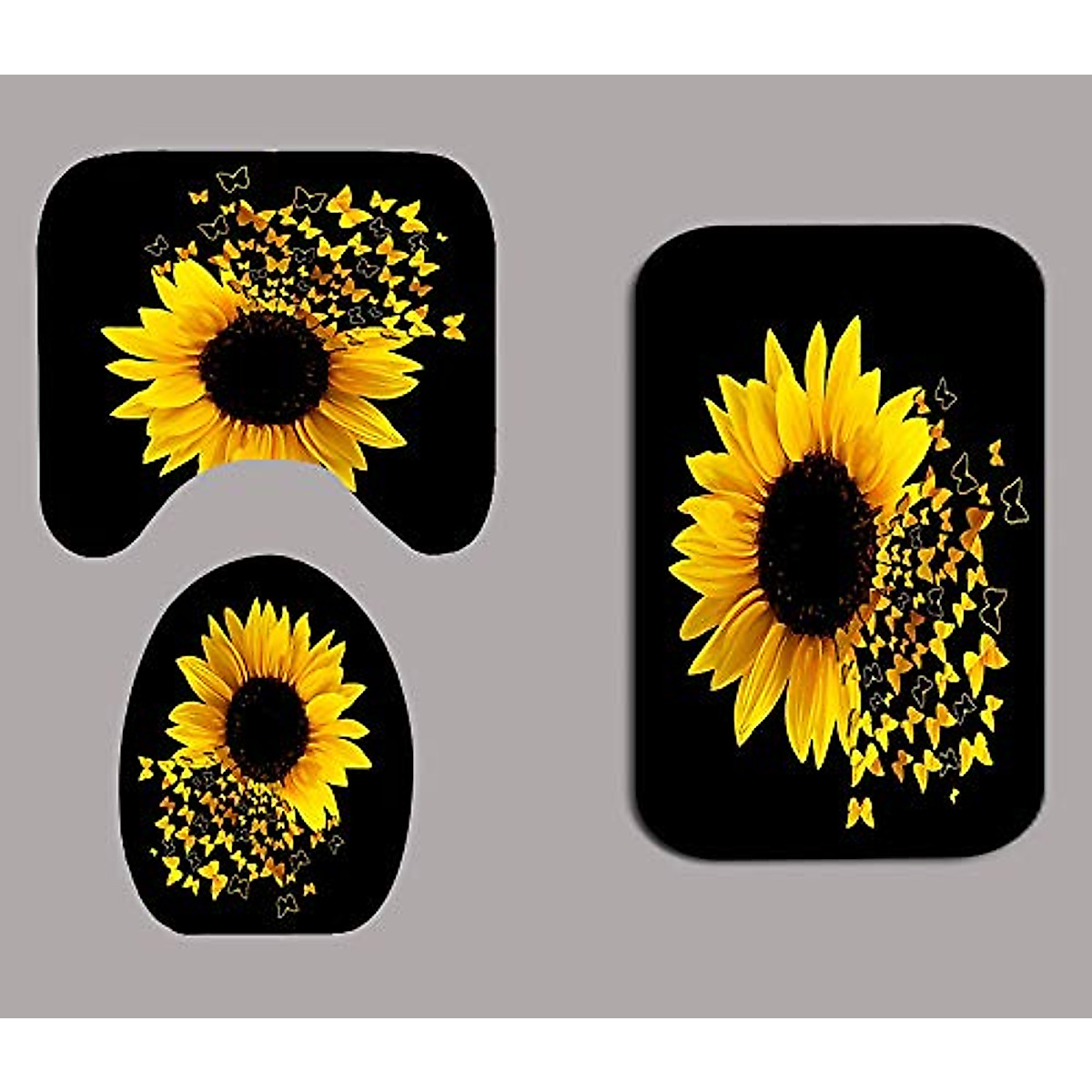 Jayden&Madge 4PCS/Set Magic Butterfly Sunflower Shower Curtain Flower Bathroom Set, Waterproof Fabric Cloth Bath Curtain, Non-Slip Bathroom Rugs Toilet Rugs Bath Mats, Floral Bathroom Decor, Butterfly