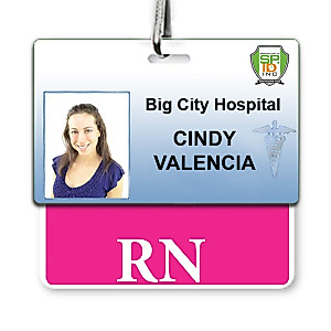 Pink RN Badge Buddy - HORIZONTAL- Heavy Duty Spill Proof & Tear Resistant Cards - Double Sided- Quick Role Identifier ID Buddies for Registered Nurse - Printed in The USA by Specialist ID, Single Item