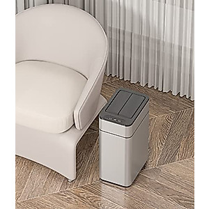 ELPHECO Bathroom Trash Can with Lid, 2.5 Gallon Automatic Trash Can, 9.5 L Stainless Steel Kitchen Trash Can, Motion Sensor Trash Can, Butterfly Lid, 2 AA Batteries (Excluded), Silver