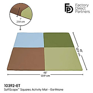 Factory Direct Partners 10392-ET SoftScape Squares Activity Mat for Infants and Toddlers, Tummy Time for Babies, Soft Foam Colorful Play - Earthtone, 48"L x 48"W x 1"H