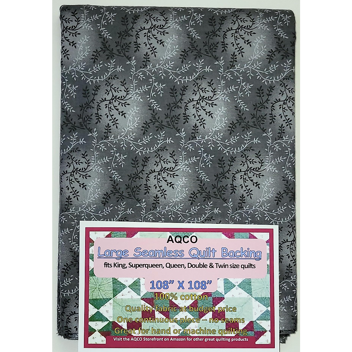 Generic Quilt Backing, Large, Seamless,Gray/Black Leaf - 47603-80G, 108""x108""