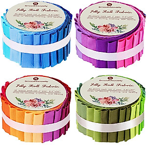 SmoothNovelty 160 Pcs 4 Roll Fabric Strips Assorted Quilting Fabric for Quilting Crafting and Sewing Rolled Cotton for Crafts Blanket Rug Upholstery and Purse Making (Solid)