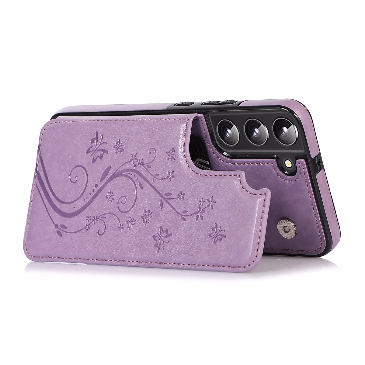 UEEBAI Case for Samsung Galaxy A13 5G/A04s, Luxury PU Leather Flip Case [Two Magnetic Clasp] [Card Slots] Stand Function Embossed Flower Pattern Durable Soft TPU Back Wallet Cover - Purple