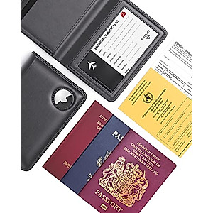 Stouchi AirTag Passport Holder, Passport Holder with Airtag Slot, Passport Wallet Cover for Men, Family Leather Passport Protector Case, Anti-Lost Travel Essentials, Grey