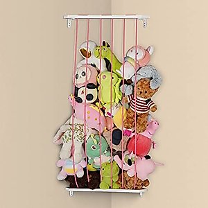 Telihel Stuffed Animal Storage Wood Soft Toy Shelf with Adjustable Length Large Corner Plush Toys Holder for Nursery Play Room Bedroom Kid Room (White)