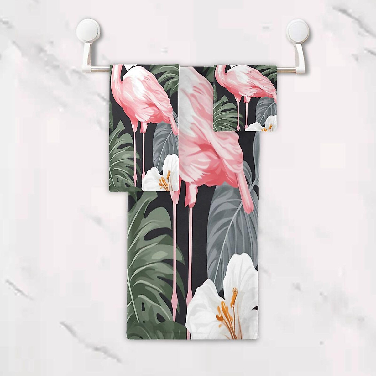 Flradish Flamingos Palm Flower Towels 3 Pack Bath Towels for Bathroom Set Soft Cotton Highly Absorbent Lightweight & Quickdry Towel Set 1 Bath Towel,1 Hand Towel,1 Washclothe