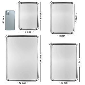 Zacfton 4 PCS Baking Sheet for Oven, Stainless Steel Baking Pans Toaster Oven Tray, Cookie Sheets for Baking, Non Toxic & Healthy, Easy Clean & Dishwasher Safe