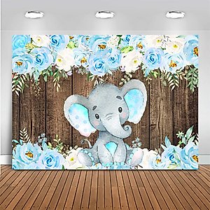 Mocsicka Floral Elephant Baby Shower Backdrop Blue Elephant Baby Shower Party Decoration 7x5ft Vinyl Boy Elephant Baby Shower Photo Background (7x5ft (82x60 inch))