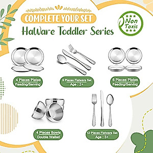 HaWare 4-Piece 18/8 Stainless Steel Plates, Metal 304 Dinner Dishes for Kids Toddlers Children, 9 Inch Feeding Serving Camping Plates, Reusable Dinnerware, Shatterproof & Non-toxic, Dishwasher Safe