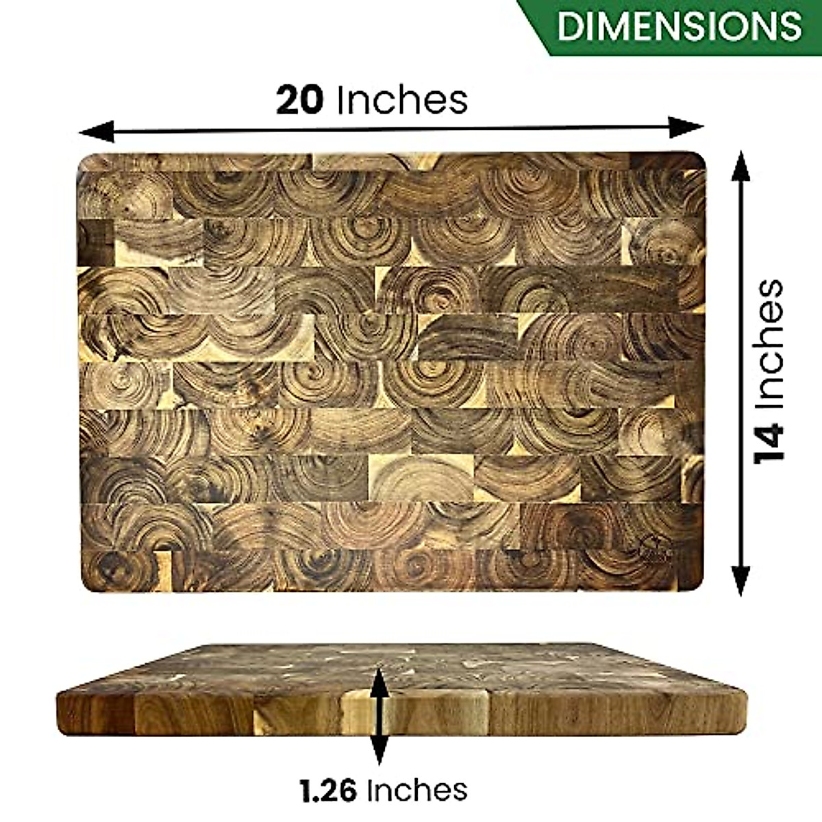 Palm Naki Acacia Wood Cutting Board - Large & Durable Cutting Board, Decorative Cutting Board, 20” x 14” x 1.26”