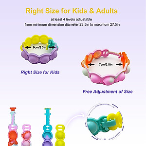 Flyingseeds 6 Packs Push Pop Fidget Bracelet Fidget Toys for Kids & Adults, Anxiety Stress Relief Finger Press Bracelet Multicolor Wristband, Durable and Adjustable Hand Toy for Party Favors