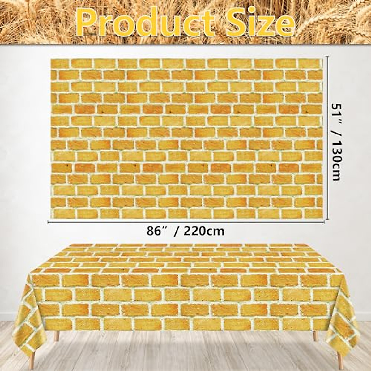 4Pcs Yellow Brick Tablecloths Brick Wall Table Covers Rectangular Brick Backdrop Decoration for Kitchen Halloween Thanksgiving Wizard Princess Holiday Party Supplies, 51 x 86.6 Inch (Yellow Brick)