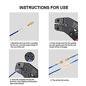 Kartuul Wire Terminal Crimping Tool Kit, AWG22-16(0.5-1.5mm²) Self-Adjusting Ratcheting Spade Connector Crimper Pliers Set with 300PCS Male and Female Spade Connectors
