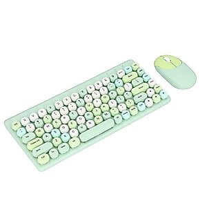 Wireless Keyboard and Mouse Combo for,Wireless Cute Mix Color 86 Keys Retro Round Concave Wireless Keyboard,Professional 1200DPI Gaming Keyboard Mouse (Green)