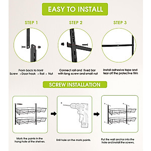 Mefirt Over The Door Pantry Organizer, Pantry Storage and Organization, 6-Tier Adjustable Hanging Baskets, Metal Wall Mount Spice Rack Seasoning Shelves for Home & Kitchen, Laundry Bathroom - Black