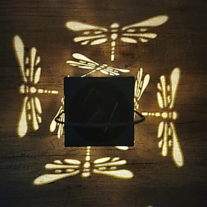 2 Pack Solar Lantern, Outdoor Hollow Dragonfly Hanging Lamp Garden Iron Lawn Projection Lamp, Waterproof Led Flashing Flameless Candlestick Task Lamp, Used for Porch Courtyard Lawn Passage