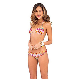 Luli Fama Women's Sun Kissed Laughter Reversible Zig-Zag Open-Side Bikini Bottom, Multi, Medium