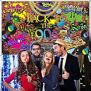 90s Backdrop for Photoshoot Hip Hop Graffiti Banner Brick Wall Retro Radio Photography Background Back to The 90’s Themed Party Decoration Studio Props 5.9 x 3.6 ft