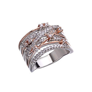 YUANYI Two Tone Intertwined Crossover Statement Ring Fashion Breadth Band Rings for Women Rose Gold Index Finger Ring (US code 10)