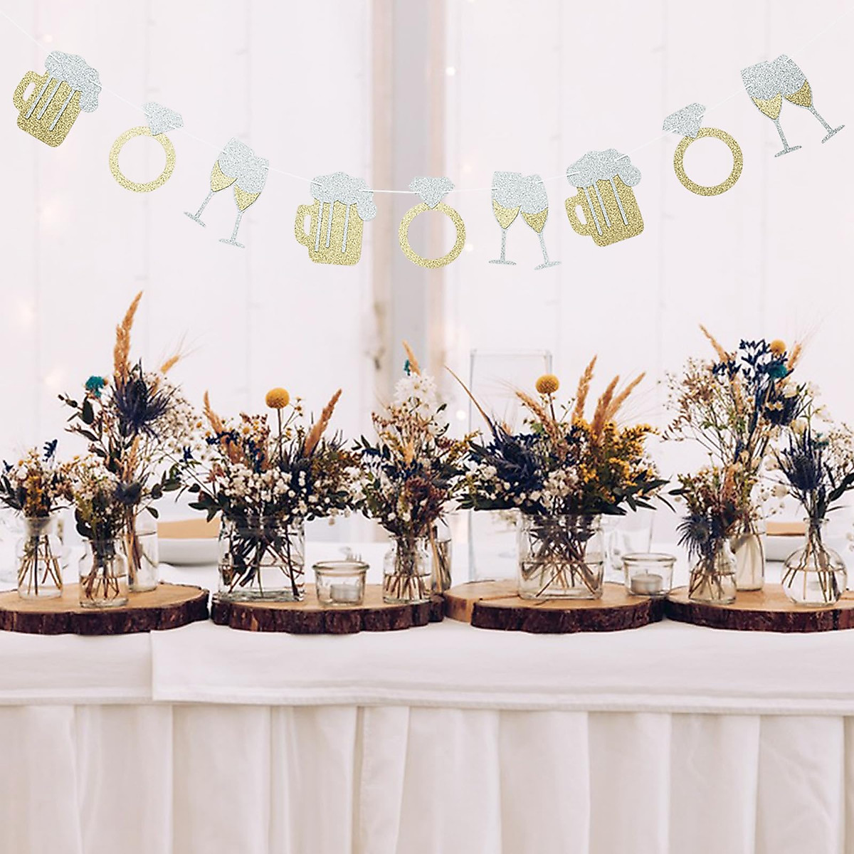 UOREND Glitter Gold And Silver Brewery Diamong Rings Banner,Engagement Party Decorations,Bride To Be Decorations,Bridal Shower Decor,Bubbles And Brews Before I Do'S Banner,Beer Engagement Sign