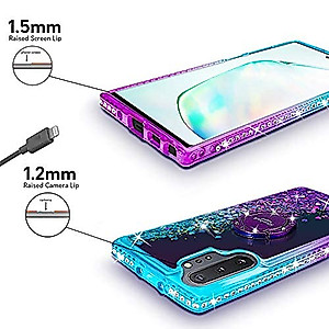 Silverback for Galaxy Note 10 Plus Case,Note 10+ 5G Case, Moving Liquid Holographic Glitter Case with Kickstand, Bling Diamond Ring Girls Women Case for Samsung Galaxy Note 10 Plus/Pro -Purple
