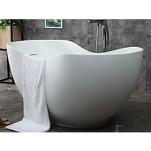 ALFI brand AB9949 66" White Solid Surface Smooth Resin Soaking Bathtub, 65.75" L x 31.5" W x 28.5" H