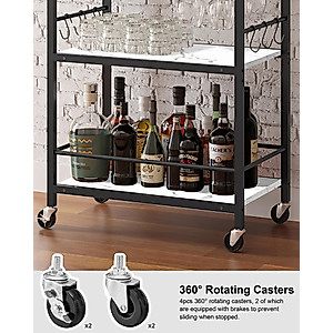 TUTOTAK Bar Cart, Home Bar Serving Cart, Microwave Cart, Drink Cart, Mobile Kitchen Shelf with Wine Rack and Glass Holder, Rolling Beverage Cart for Living Room, Kitchen BC01BM032
