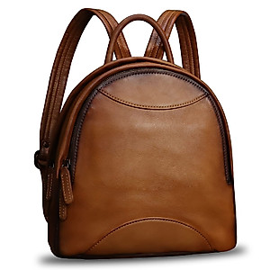 LRTO Genuine Leather Backpack Purse for Women Retro Handmade Small Casual Rucksack Satchel Back Bags Knapsack (Brown)