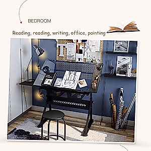 EESHHA Drawing Table Adjustable Glass Drafting Table,Versatile Art Study Table,with Storage Drawers,Art Studio Design Sketching Painting Work Station (Color : Glass) (Glass) (Glass)