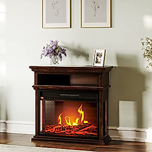 Electric Fireplace - 3-Sided Heater with Mantel and Shelf, Remote Control, LED Flames, Faux Logs, and Adjustable Settings by Northwest (Brown) (80-FPWF-M2)