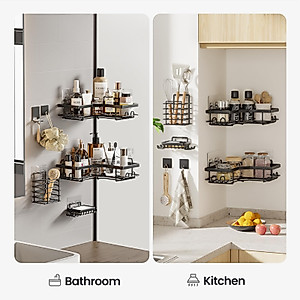 Corner Shower Caddy Adhesive，5 Pack Shower Organizer Corner with Soap Holder and Toothbrush holder, Bathroom Shelves Rack Rustproof Stainless Steel, Large Capacity, No Drilling Shelves for Storage